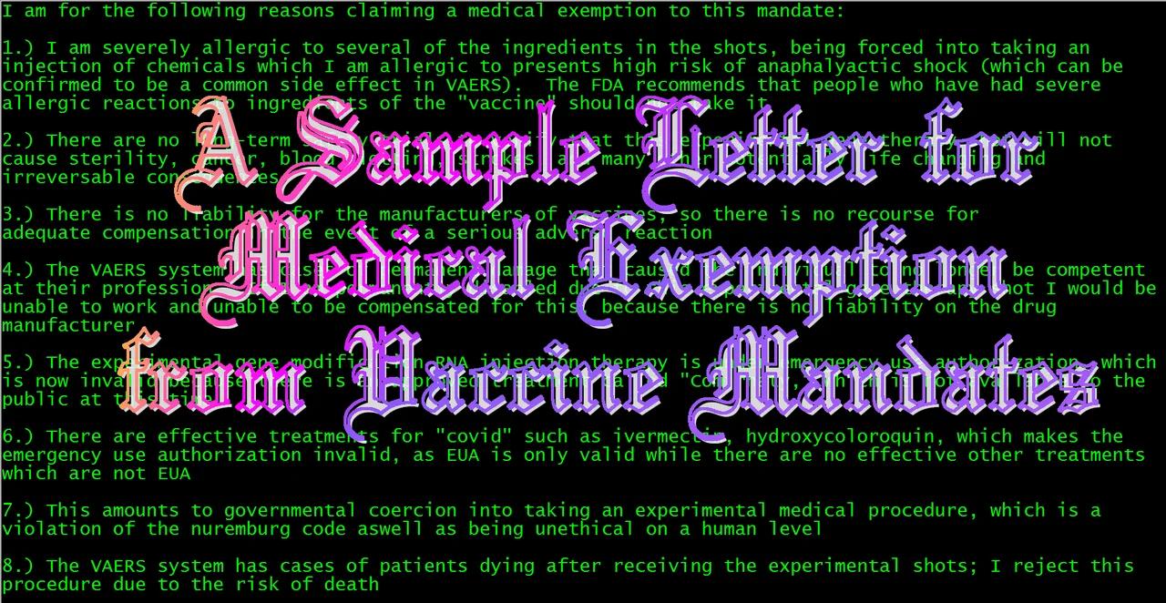 A Sample Covid "Vaccine" Exemption Letter