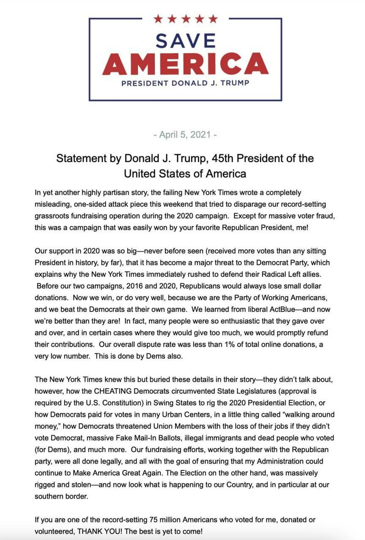President Donald Trump Statement 4/5