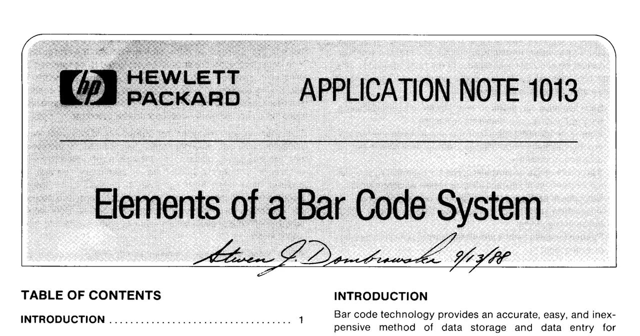 Hewlett-Packard Bar Code System - Application Note (1013)