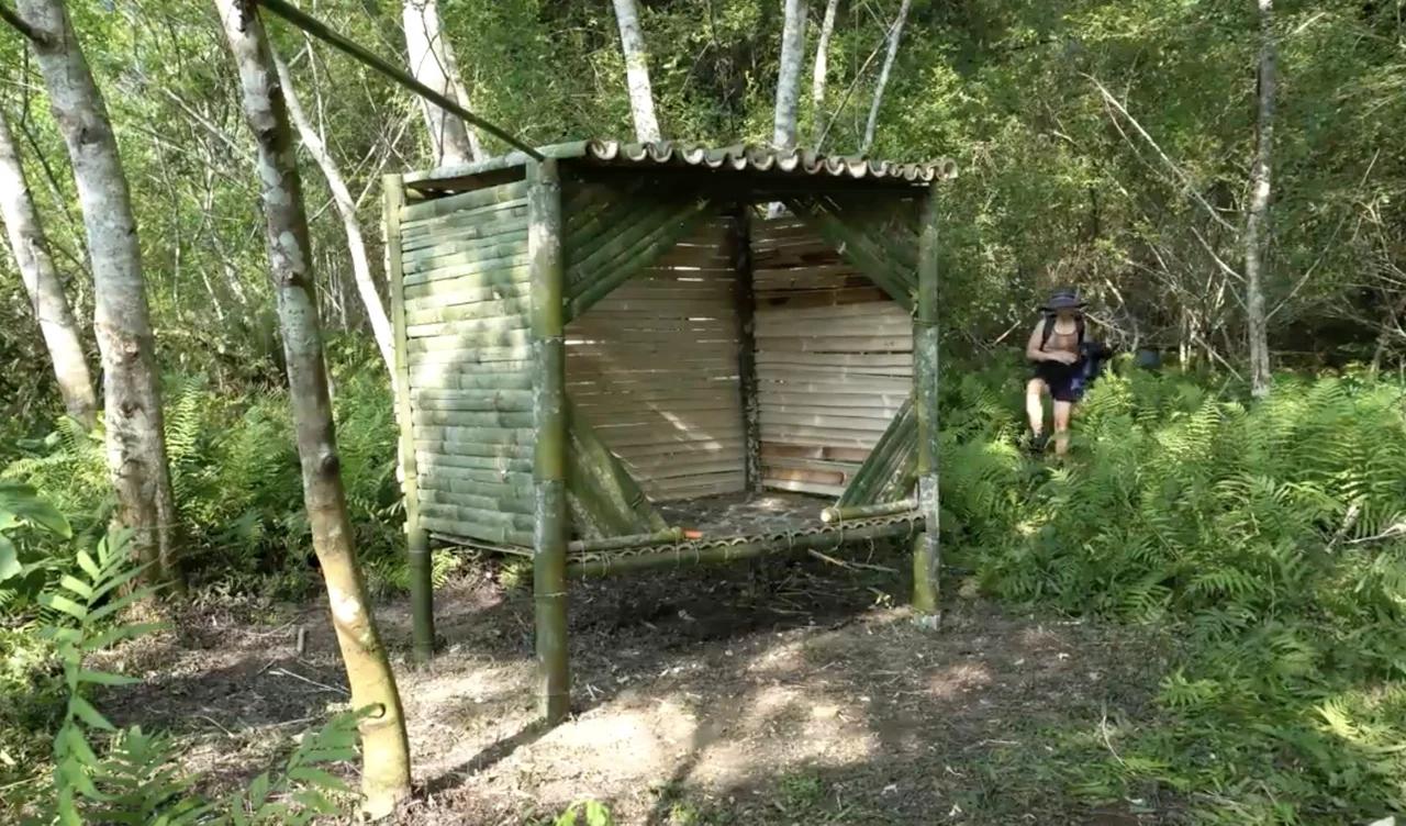 Bushcraft shelter with bamboo in Vietnam