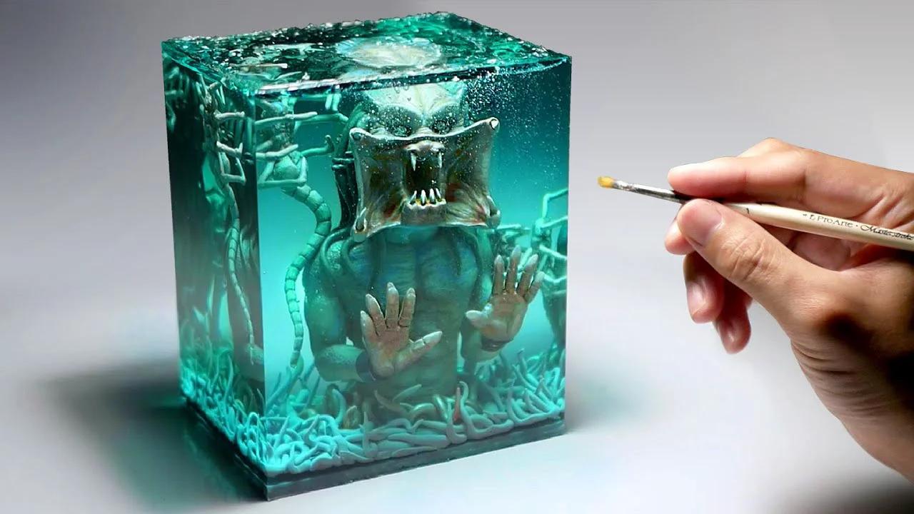 How to make Predator & Aliens trapped in water tank diorama / Polymer ...