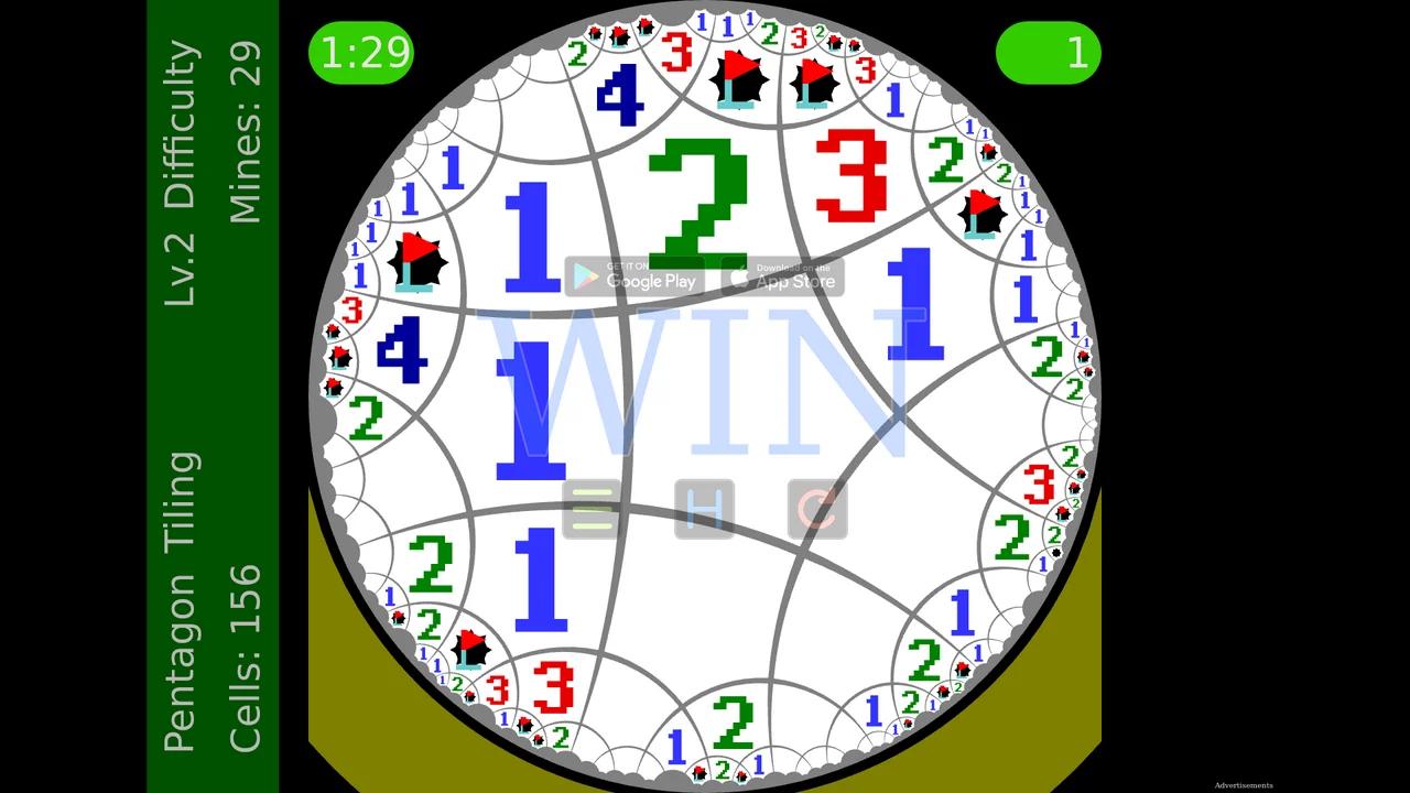 minesweeper in hyperbolic {5,4} space