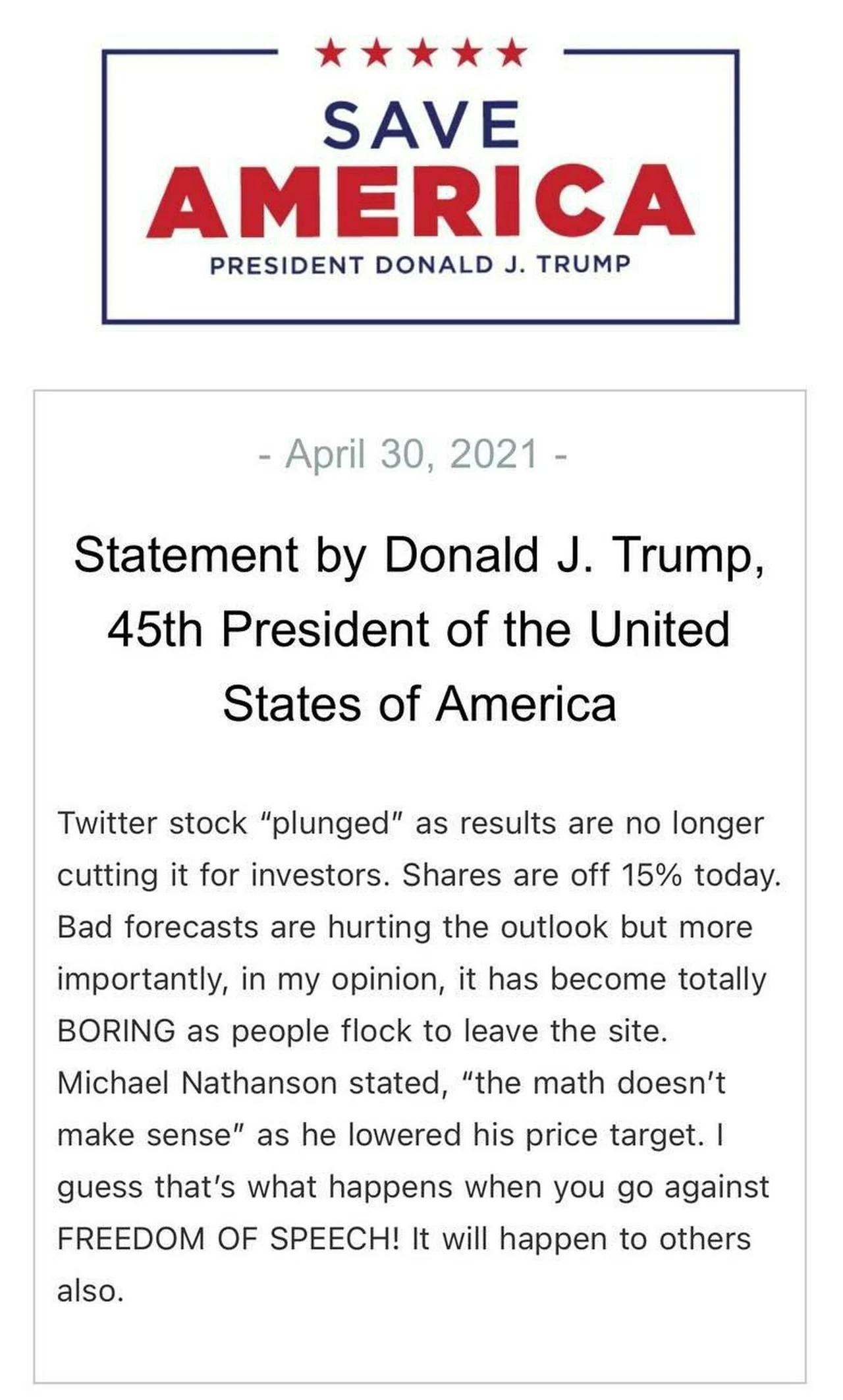 President Donald Trump Statement - 4/30