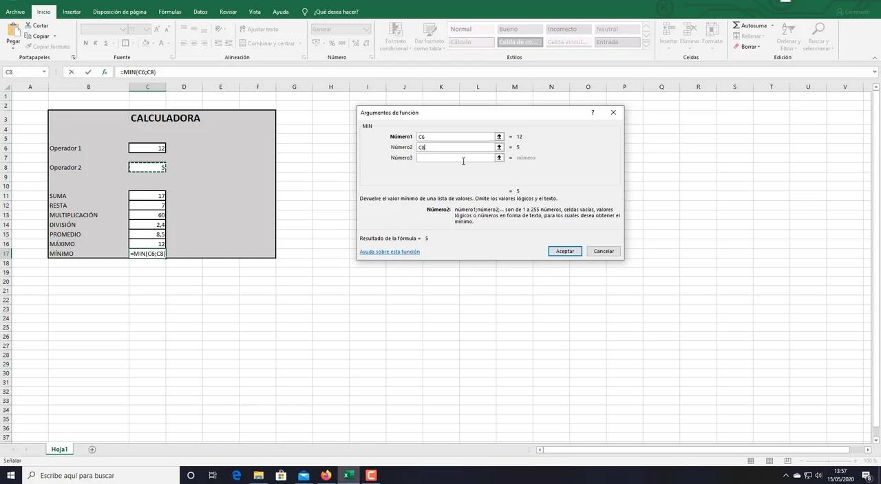 Calculadora con funciones Excel