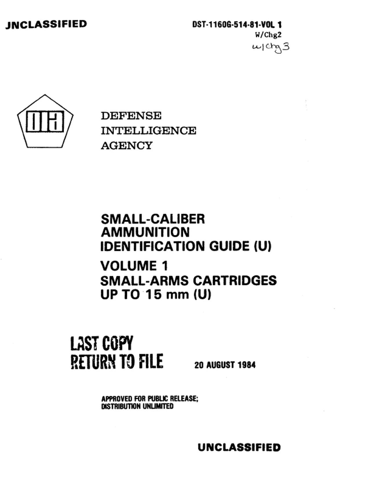 DIA Manual for the identification of small arms cartridges