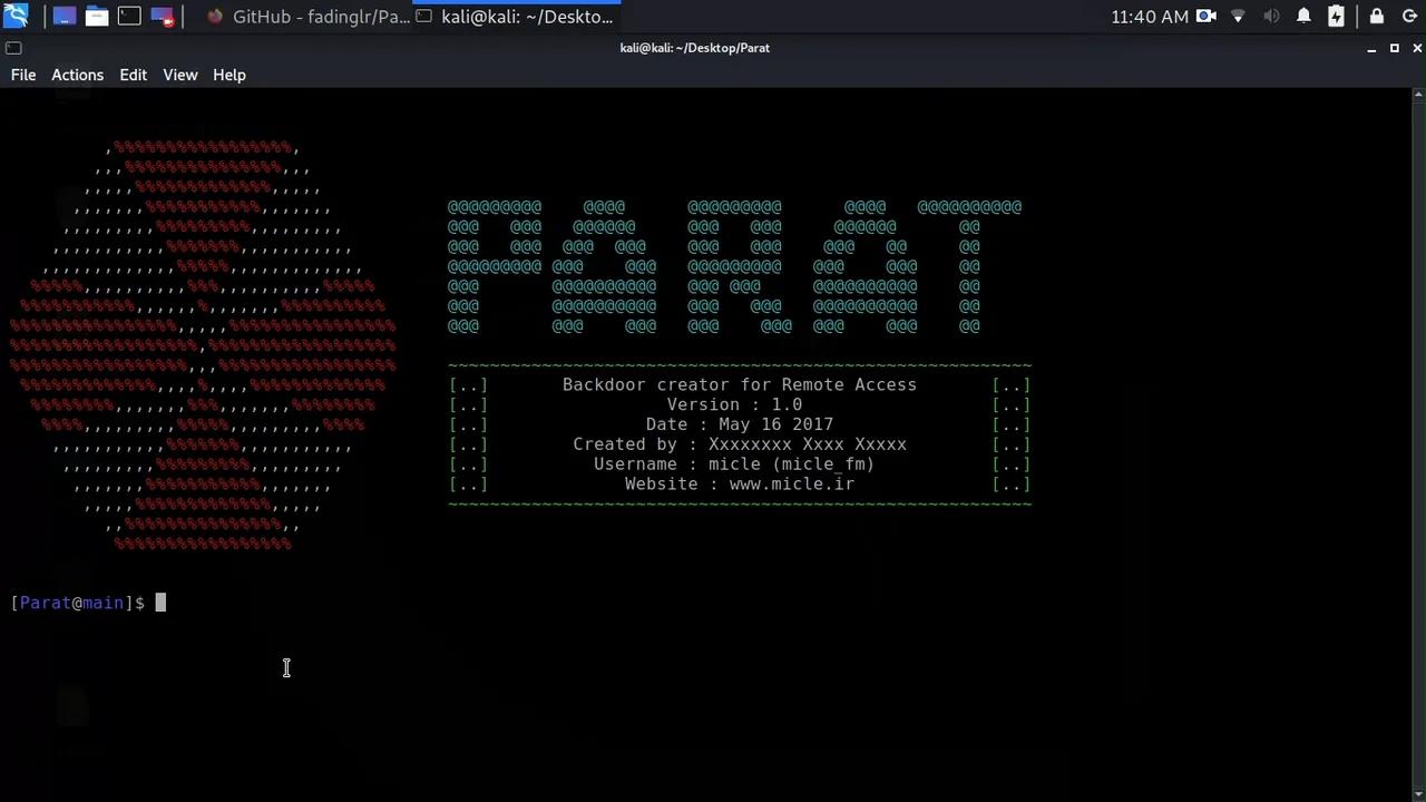 Parat Kali Linux-Python based Remote Administration Tool