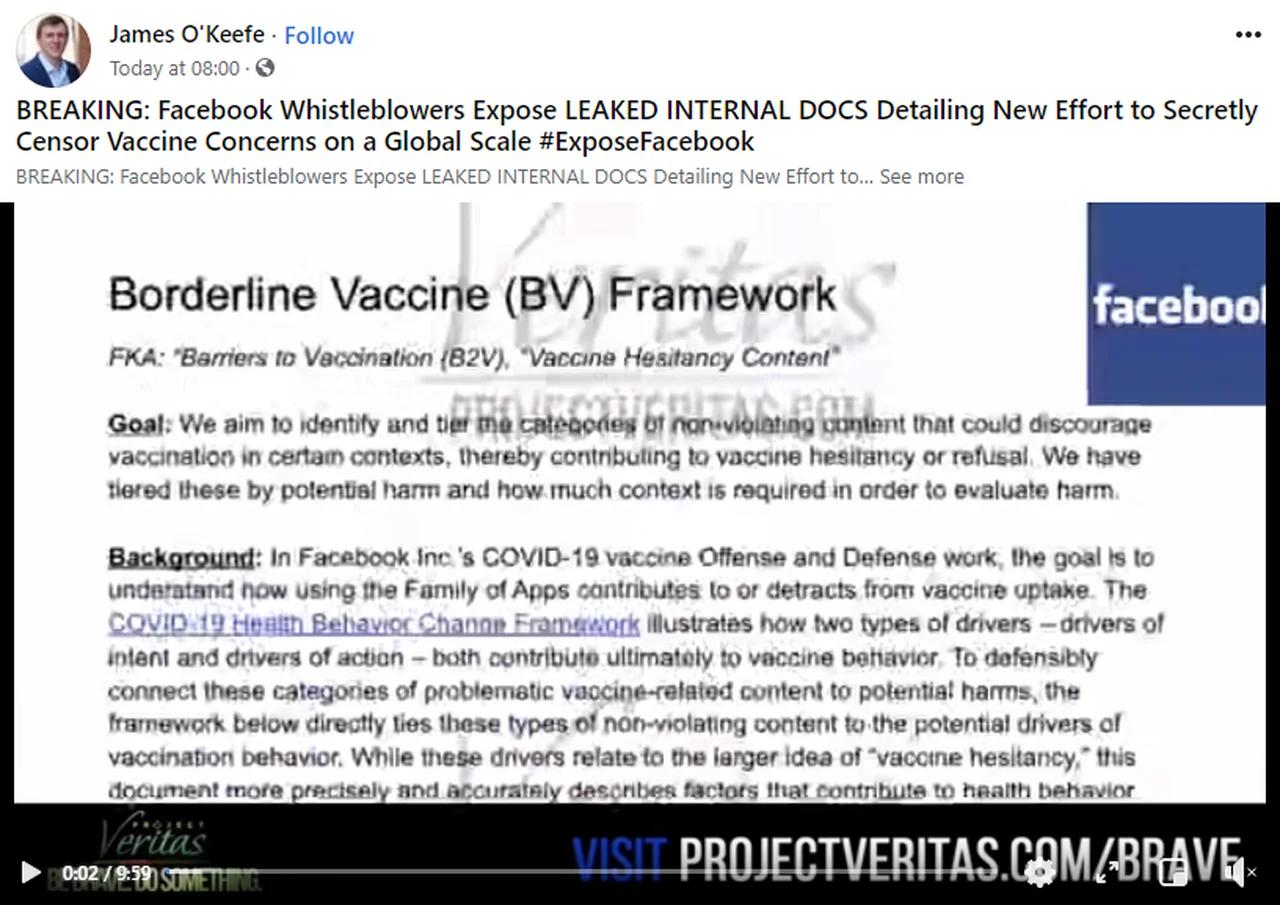 Project Veritas reveals Facebook algorithms.