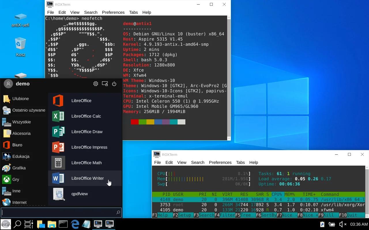 antiX 19 64bit Live USB with Windows 10 theme (Kali Undercover mode & Xfce DE) on laptop Acer ...