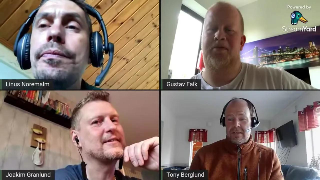Joakim Granlund, Tony Berglund, Linus Noremalm, Gustav Falk diskuterar ...