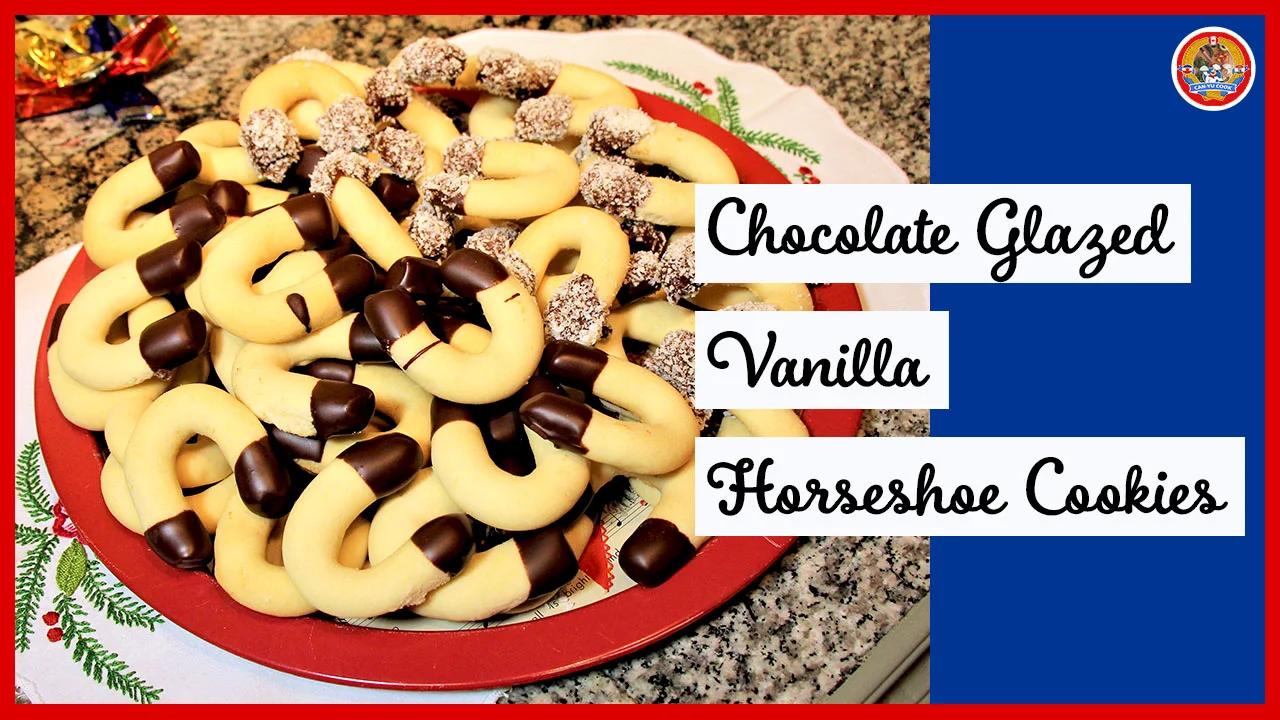 Chocolate Glazed Vanilla Horseshoe Cookies | Festive Christmas Cookies!