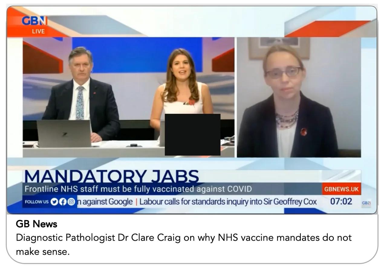 Dr Clare Craig on GB News discussion NHS vaccine mandates