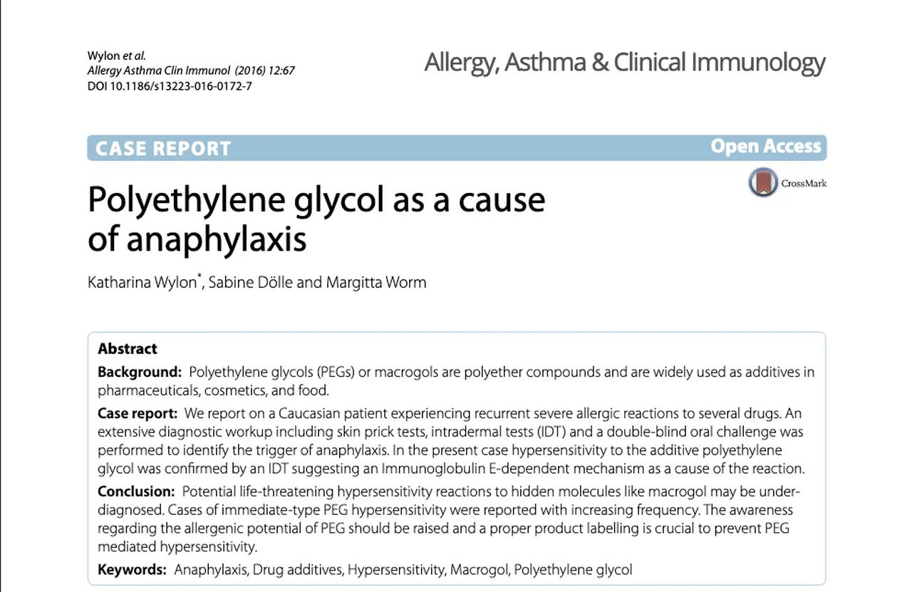 Polyethylene glycol as a cause of anaphylaxis [ingredient in COVID ...