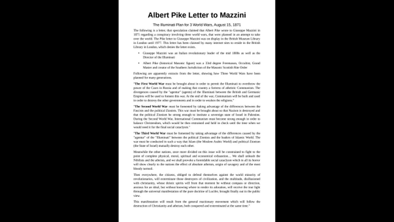 (The alleged) Albert Pike Letter to Giuseppe Mazzini - The Illuminati Plan for 3 World Wars ...