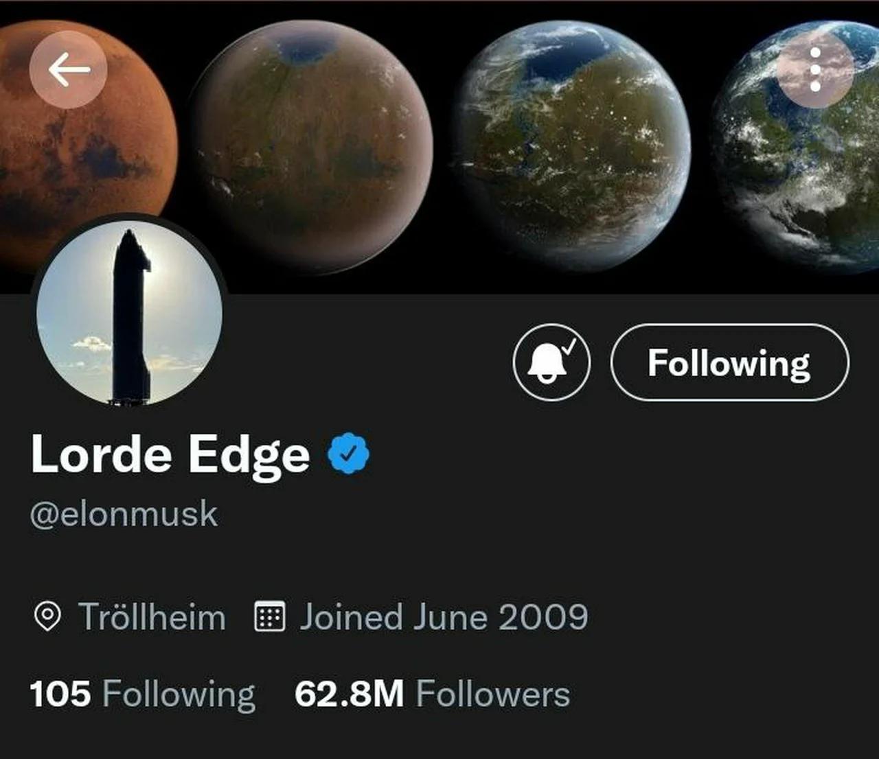 ⚠️ Elon Musk changed his display name to: Lorde Edge