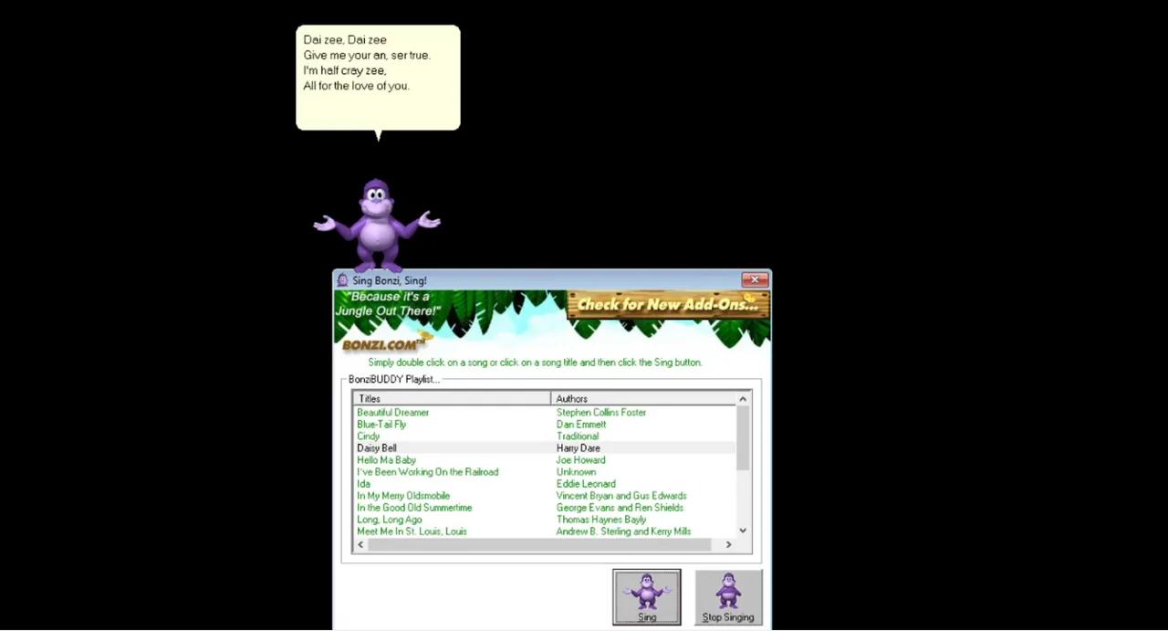 Bonzi Buddy Singing "Daisy Bell"