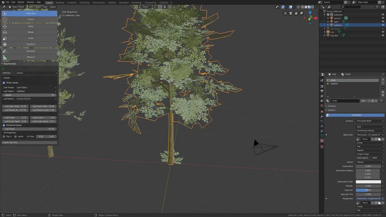 Blender addon, Baumschule, game ready tree creation in blender