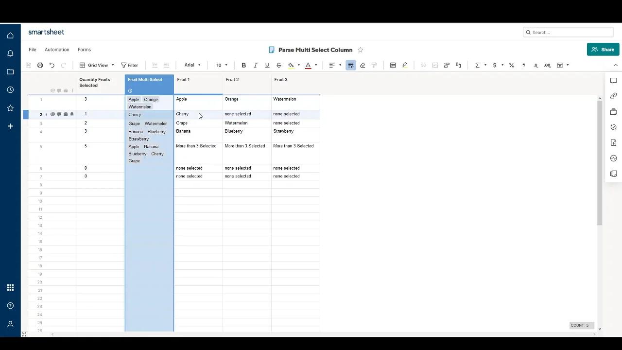 Parse Smartsheet Multi-Select Dropdown Column Into Individual Cells