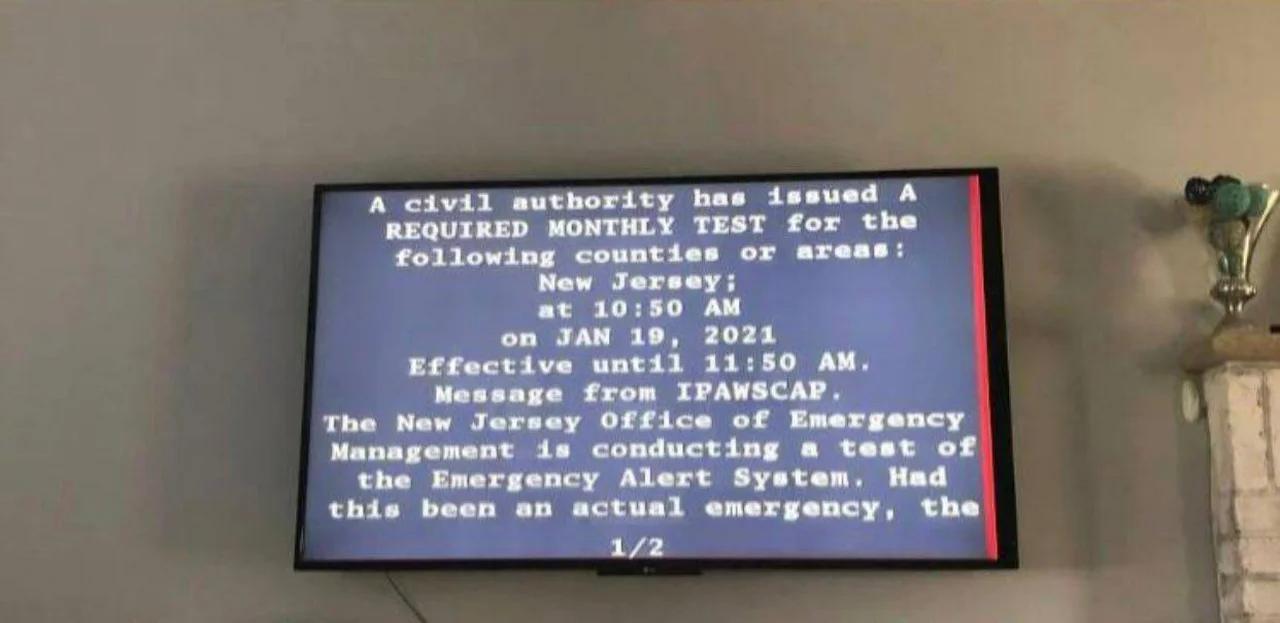 Emergency Broadcast Test started in New Jersey on Jan 19th 2021