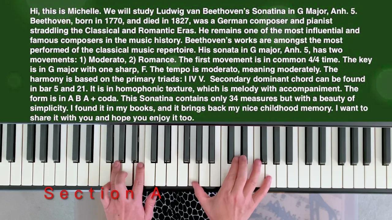 Free Piano Lesson (175), Sonatina in G Major, Anh. 5 (I) by Beethoven ...