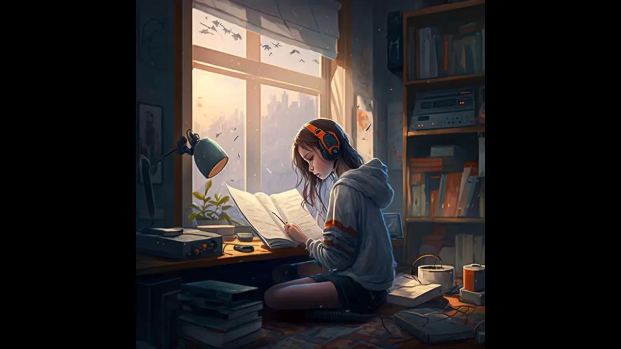 Girl studying while listening to Lofi. Study Music Sleep Relax.