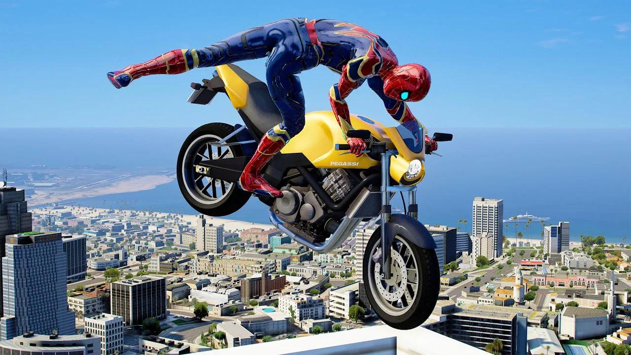 GTA 5 Iron Spiderman Motorcycle Stunts/Fails/Ragdolls Episode10 ...