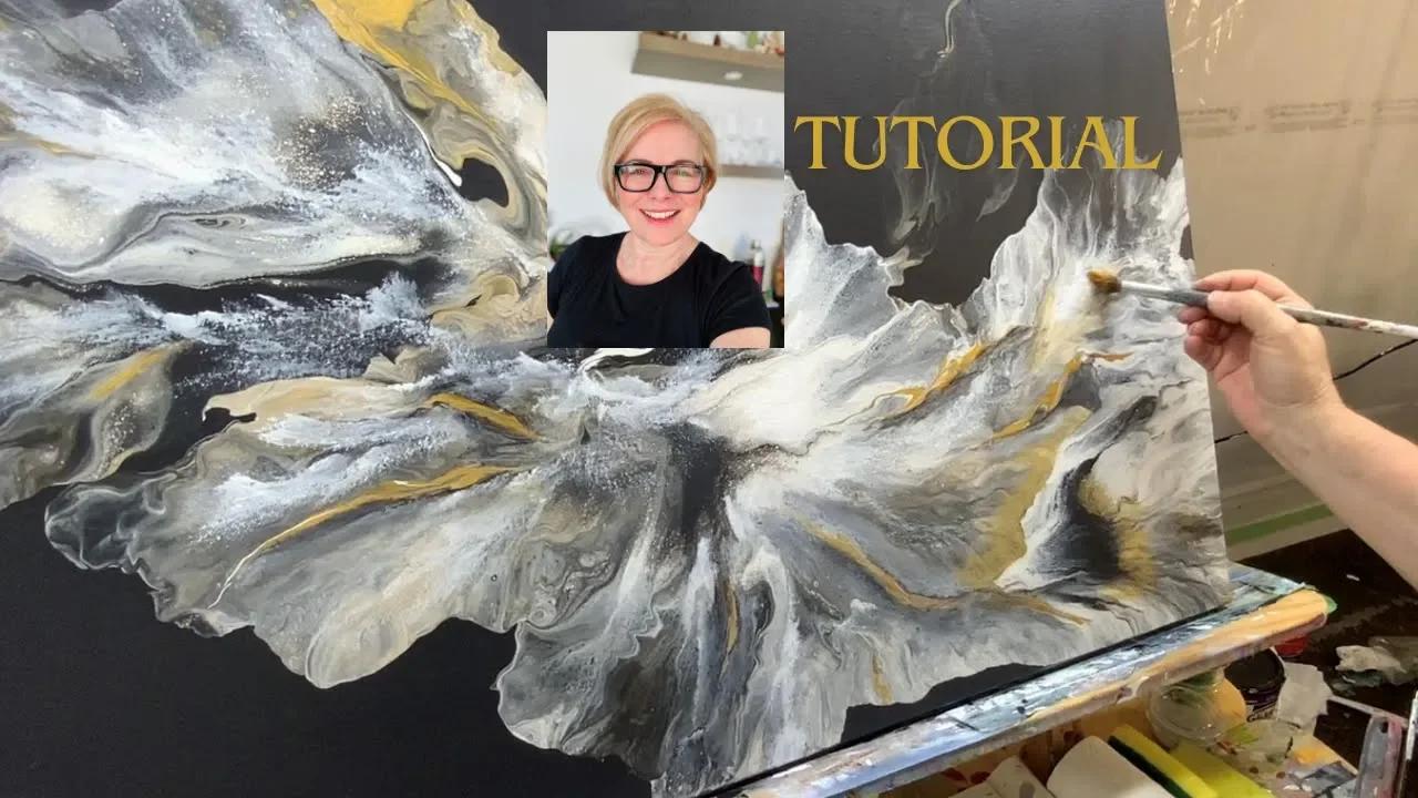 How to Paint with Acrylics Tutorial~~Simple Abstract Painting ~Fluid ...