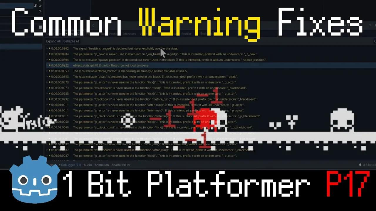 Solving Common Gdscript Warnings ~ 1 Bit Platformer Part 17 ~ Godot 43