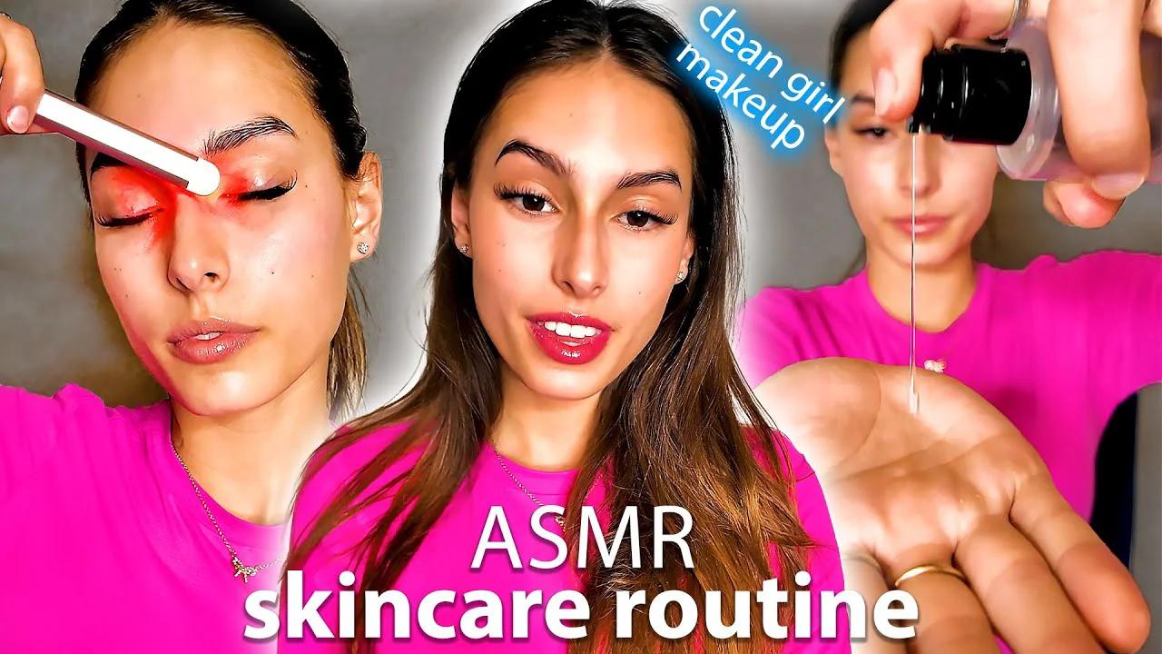 Asmr Tingly Skincare Routine Soft Brushing Clean Girl Makeup Look