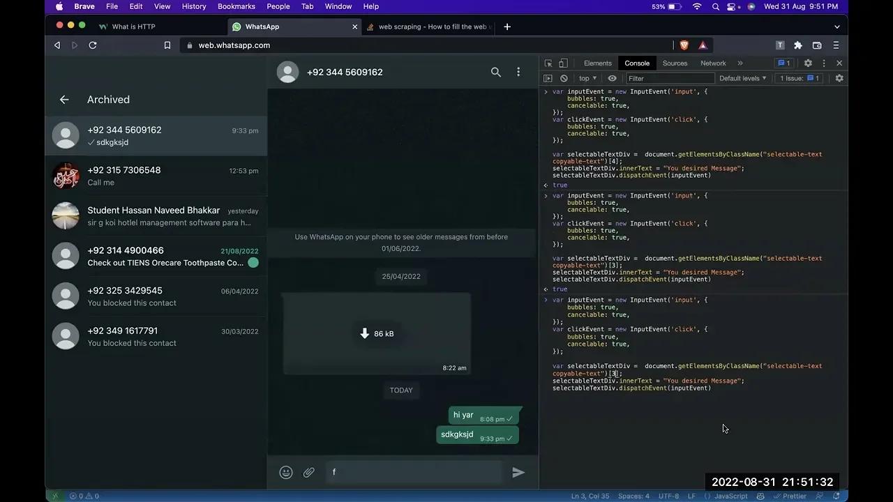Chrome Extension Class 7 - building WhatsApp web bulk message sender bot