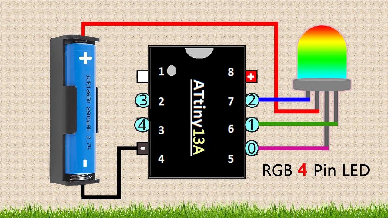 4 Pin RGB LED Chaser Using ATtiny13A MIcrocontroller