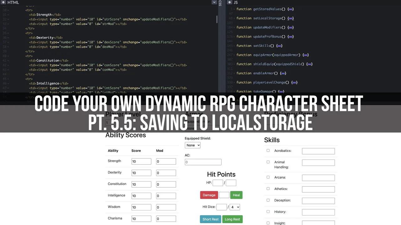 How To Code A Dynamic Rpg Character Sheet Pt 5 Saving And Loading Pt 2