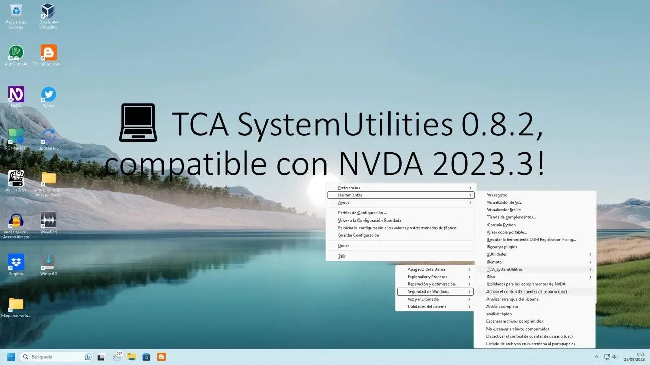 💻 TCA SystemUtilities 0.8.2, compatible con NVDA 2023.3!