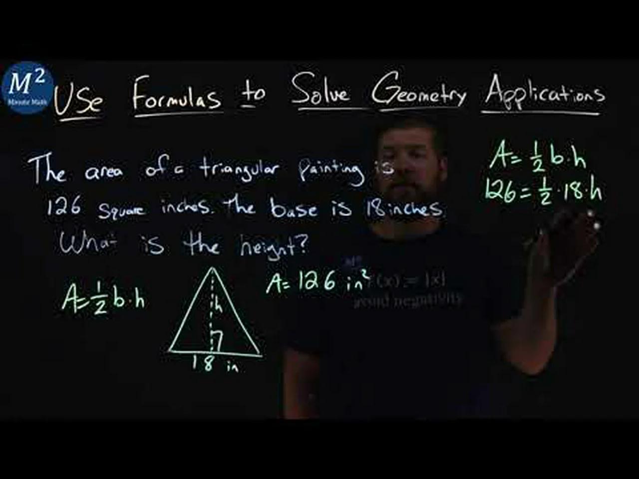 Use Formulas to Solve Geometry Applications | A=(1/2)bh and find h ...