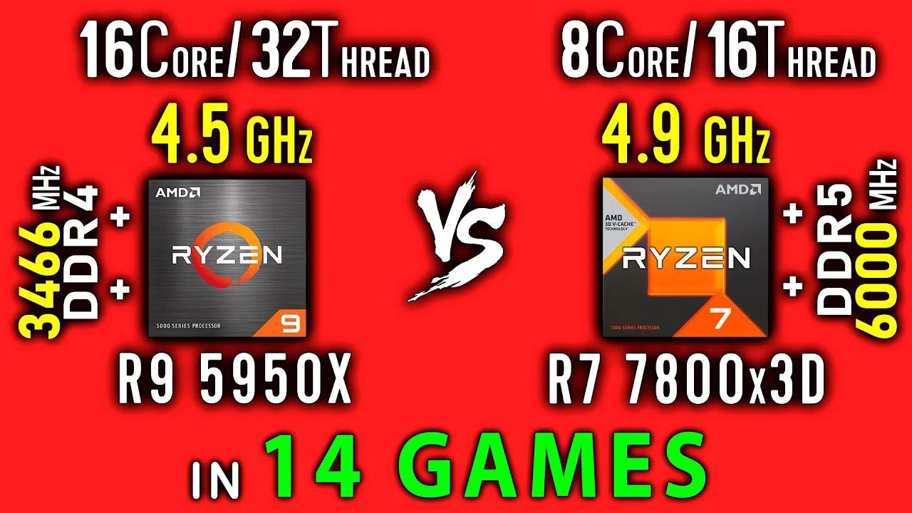 Ryzen 9 5950x vs Ryzen 7 7800x3D Test in 14 Games or R9 5950x vs R7 7800x3D