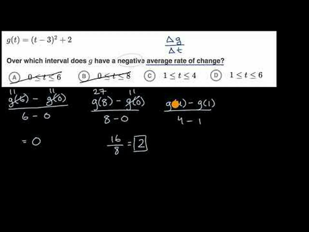 Examples calculating average rate of change over intervals