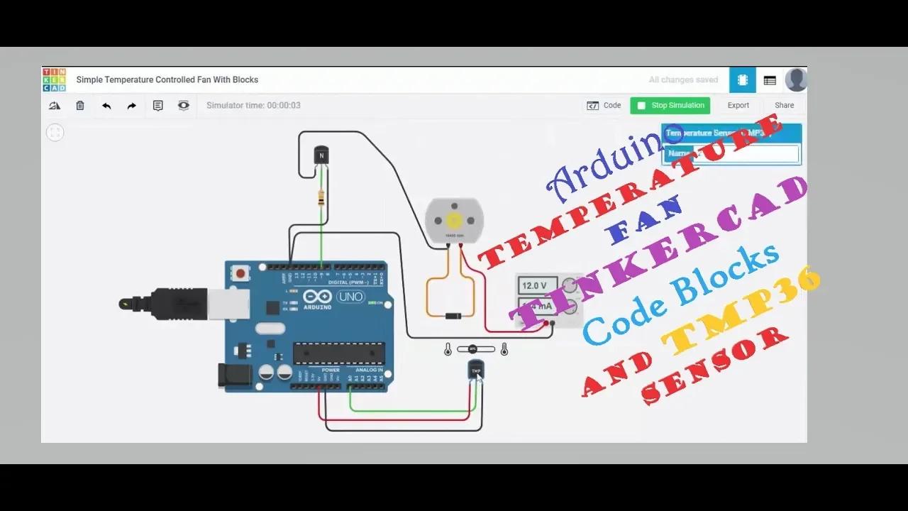 Arduino Temperature Controlled Fan Tinkercad Code Blocks With Arduino And Tmp36 Temperature Sensor 
