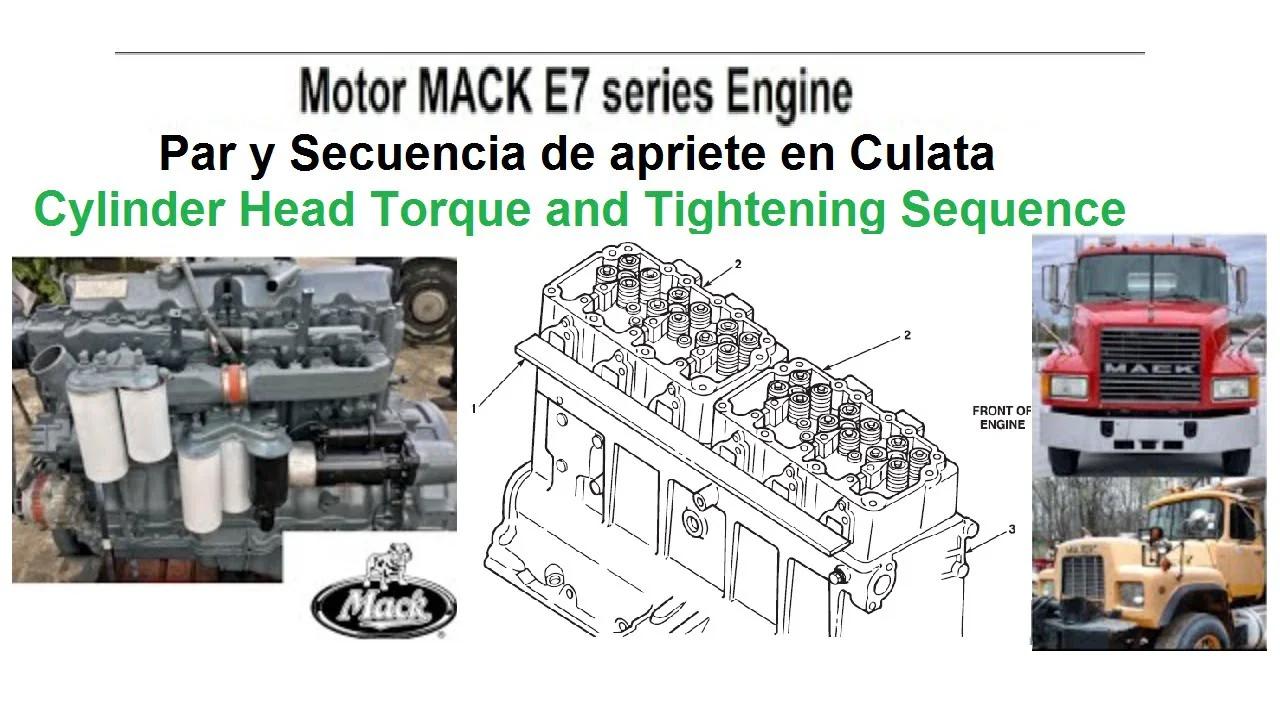 Motor Mack E7 Par y secuencia de apriete Culata, Tightening torque on ...