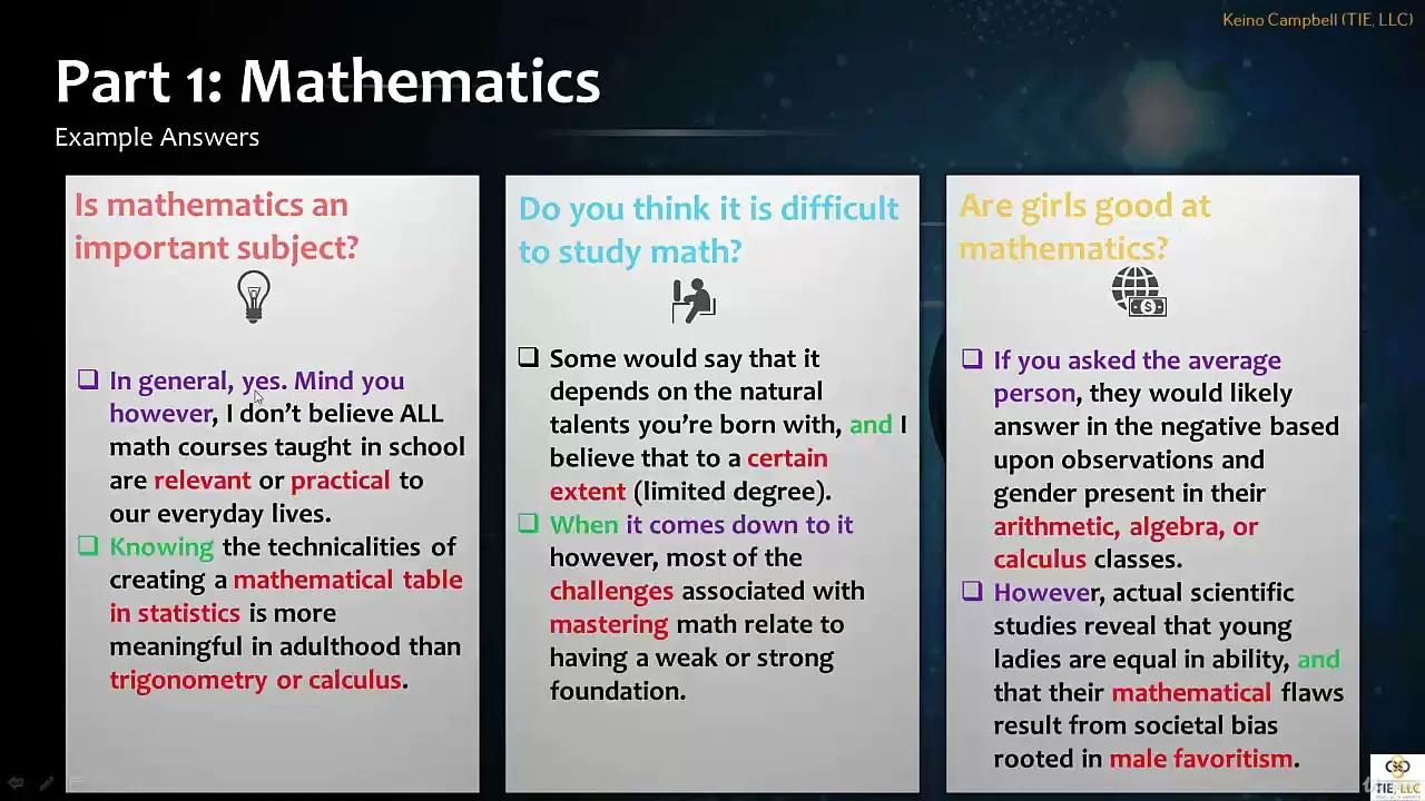 10 Part 1 Math Sample Answers