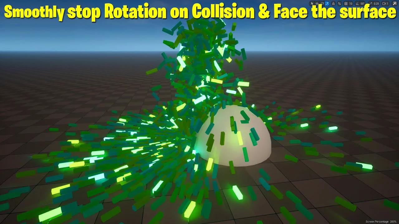 Smoothly Stop Rotation on Collision and face surface in UE5.2 Niagara ...