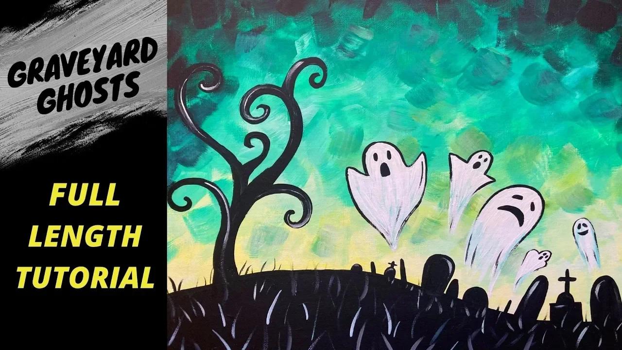 EP86 - 'Graveyard Ghosts' Easy Halloween acrylic painting tutorial for ...