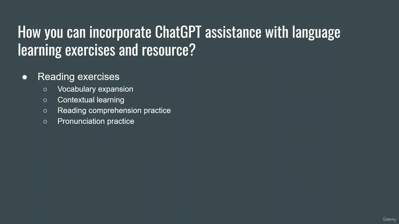 10 - Incorporating ChatGPT assistance with language learning exercises and resources