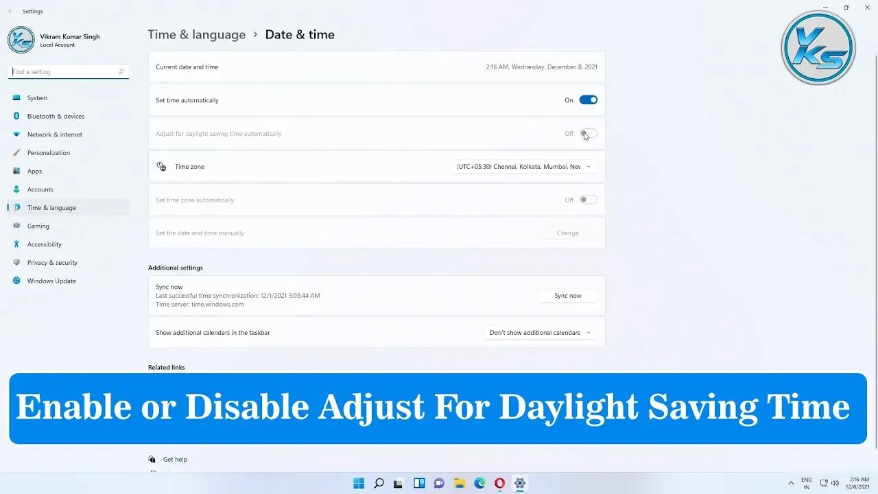 How To Enable or Disable Adjust For Daylight Saving Time in Windows 11