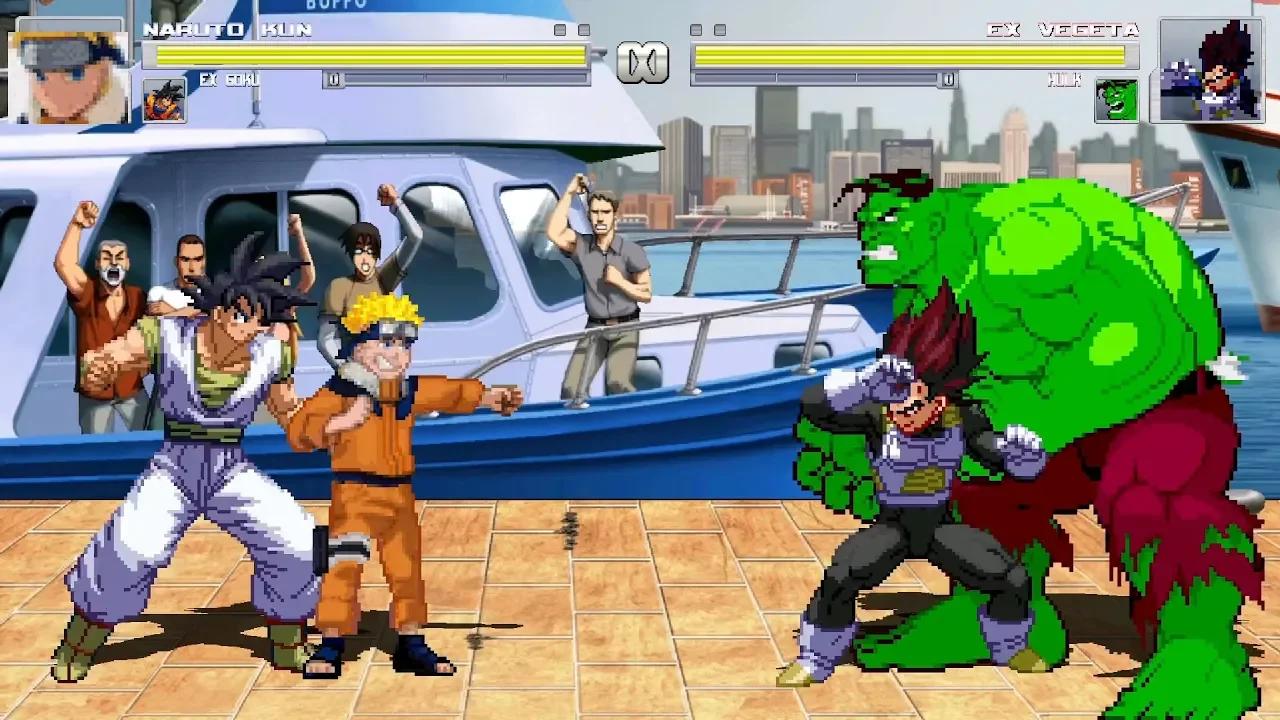 NARUTO E GOKU vs VEGETA E HULK LUTA ÉPICA INSANA DE MUGEN!