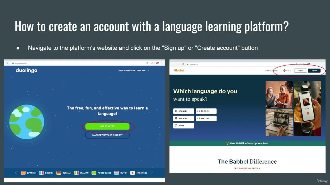 05 - Creating an account with a language learning platform