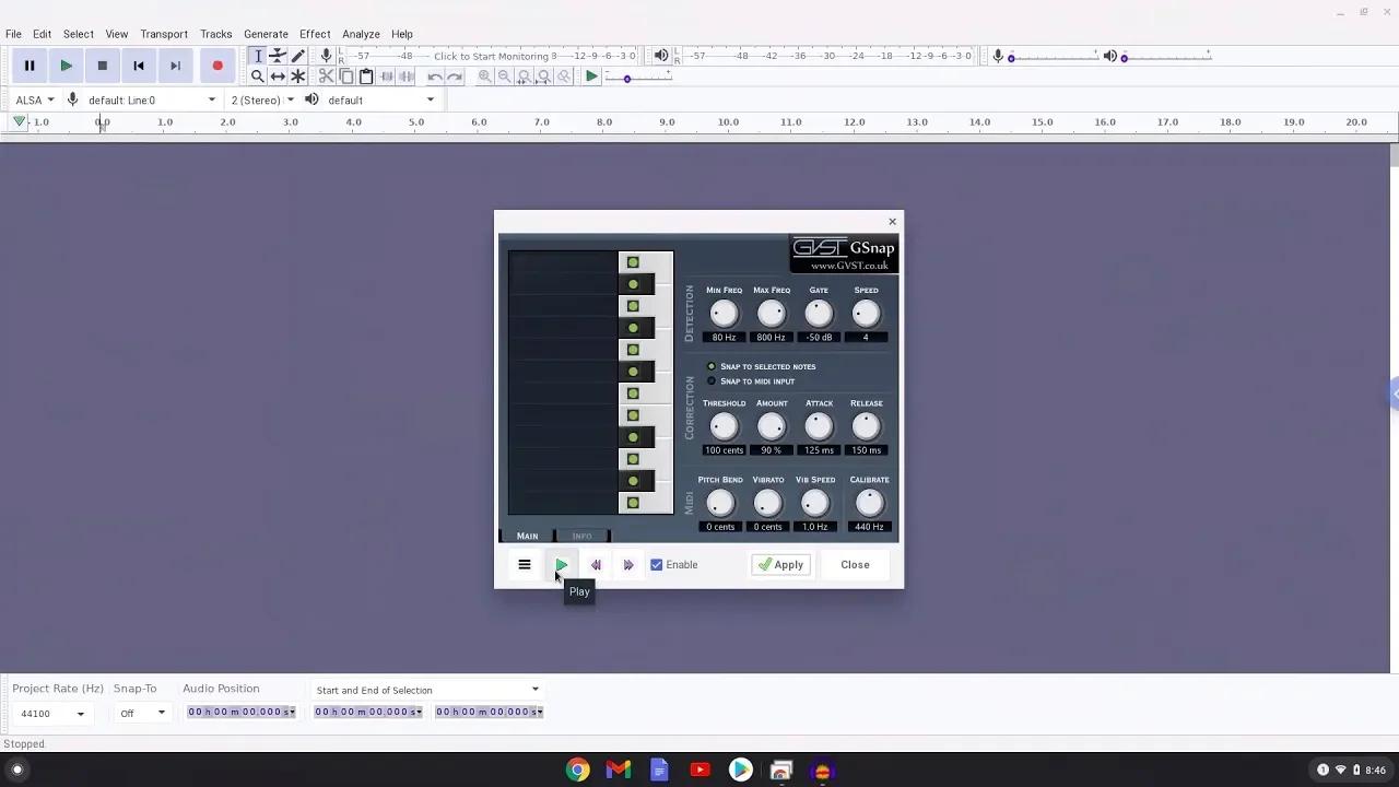 How to install GSnap in Audacity on a Chromebook - VST Plugins