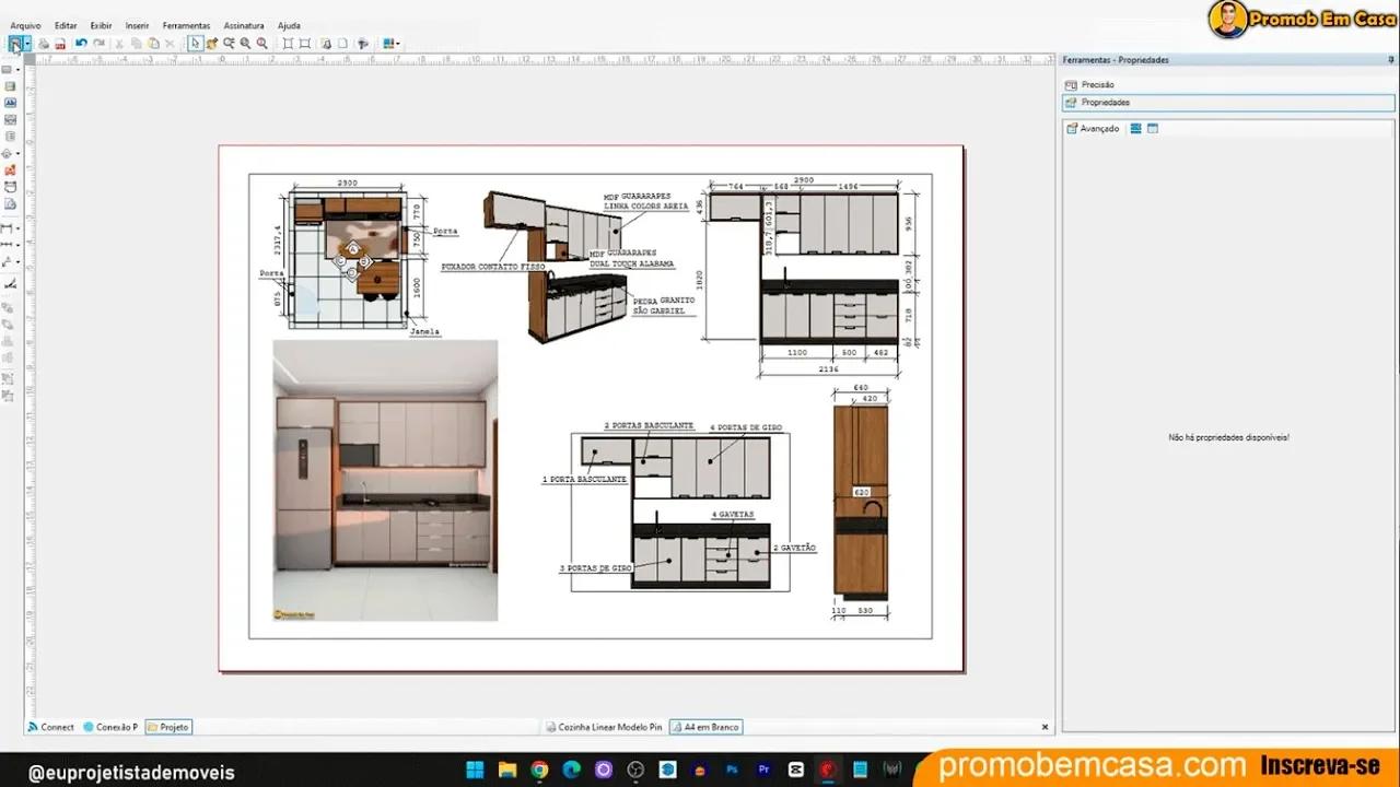Detalhando Uma Cozinha Linear no Promob Cotas e Materiais #promobemcasa ...