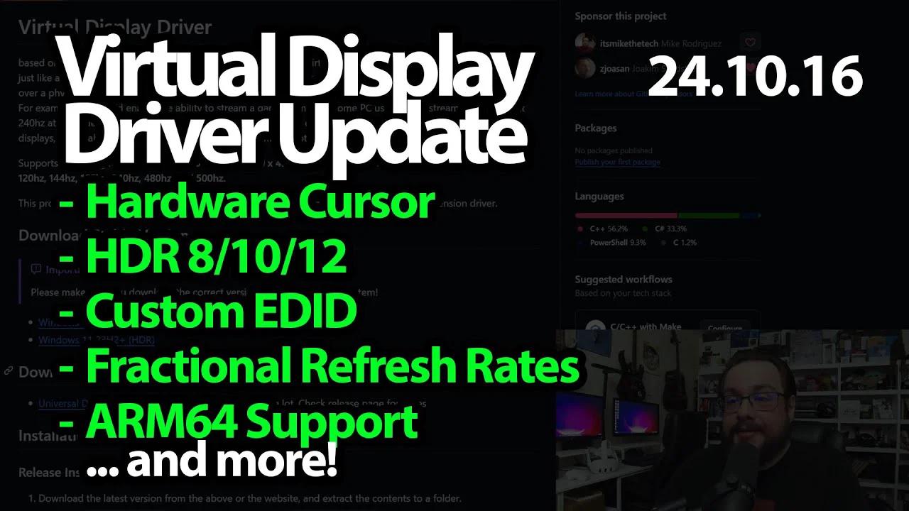 Virtual Display Driver Update 24.10.16 (Hardware Cursor, HDR Switches, Custom EDID, and more!)