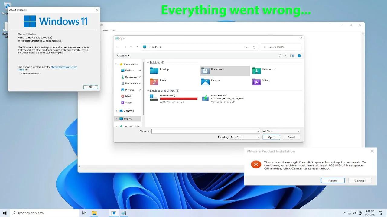 Windows 11 on the bare minimum storage requirements