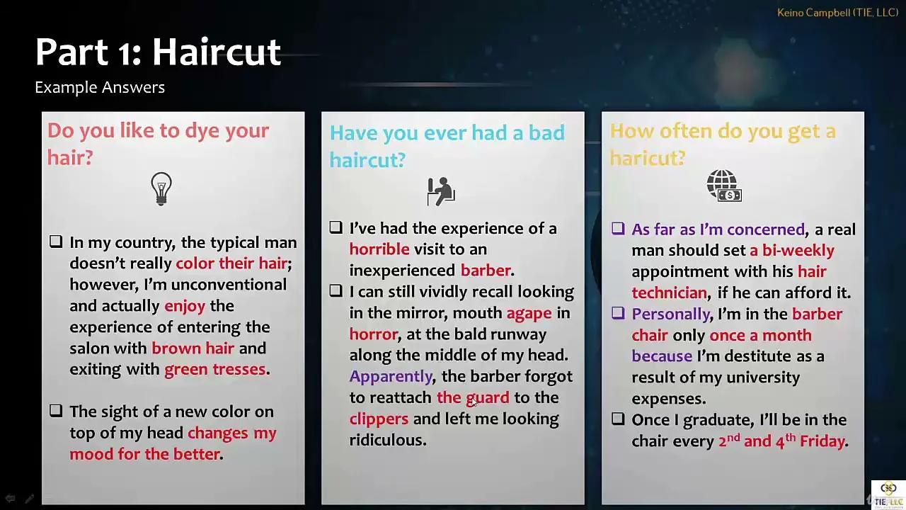 8 Part 1 Haircut Sample Answers